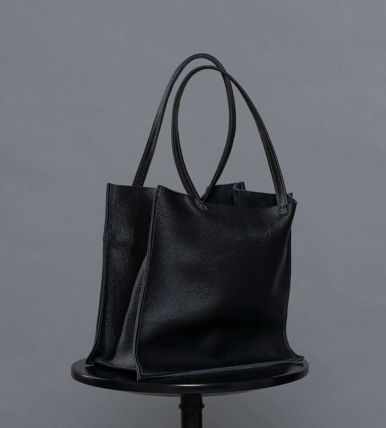 Handmade Small Black Leather Tote: Mini Evening Bag - Etsy