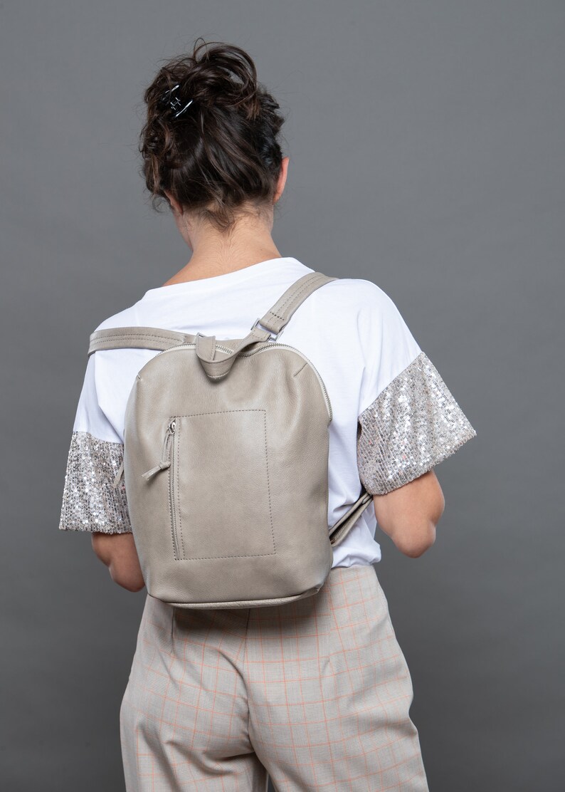 Grey Women's Leather Backpack Purse Bag, Soft Real Leather Knapsack ...