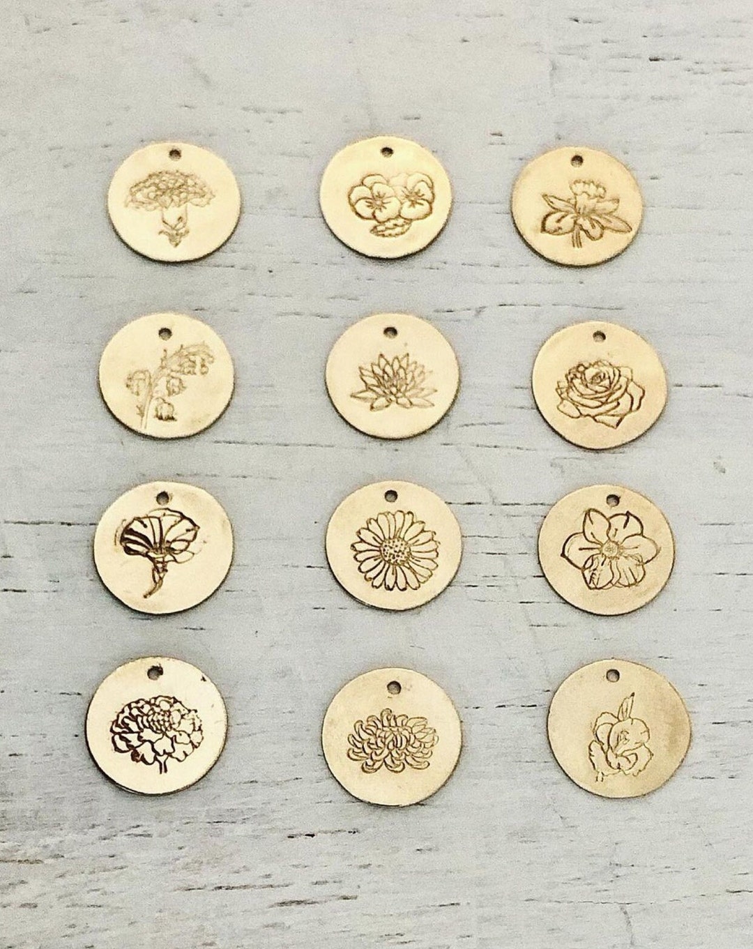 Stamped Birthflower Charm NECKLACE: Hand-stamped Birth Flower Motif ...