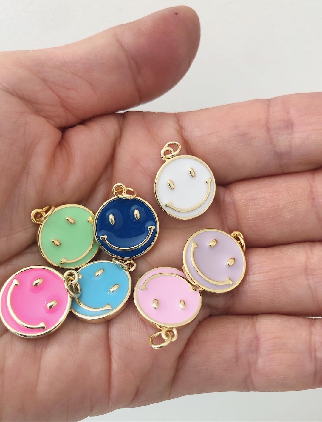 Smiley Face Enamel Charm: Enamel Smiley Face Emoji Charms in 9 Colors, Gold-filled, Enamel - Etsy