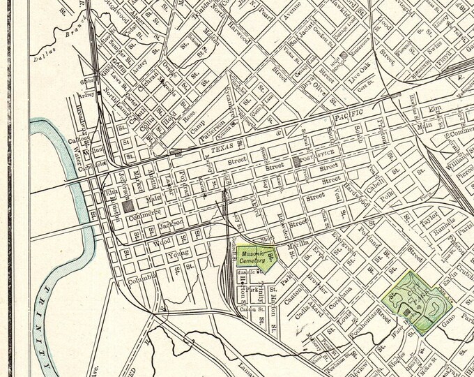 1894 Antique DALLAS Texas Street Map Vintage Map of Dallas From George ...