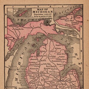 1888 Tiny MICHIGAN Map Vintage State Map of Michigan Miniature | Etsy
