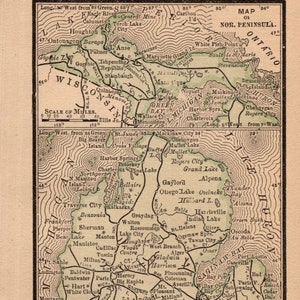 1888 Tiny MICHIGAN State Map Antique Miniature Map of Michigan Gallery ...