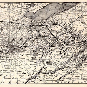 1914 Antique B & O RAILROAD Map Baltimore and Ohio Railway Map Black ...