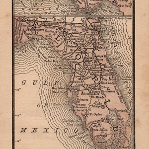 1888 Tiny FLORIDA State Map Antique Miniature Map of Florida Gallery ...