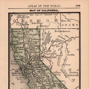 1888 Tiny CALIFORNIA State Map Antique MINIATURE Map of California ...