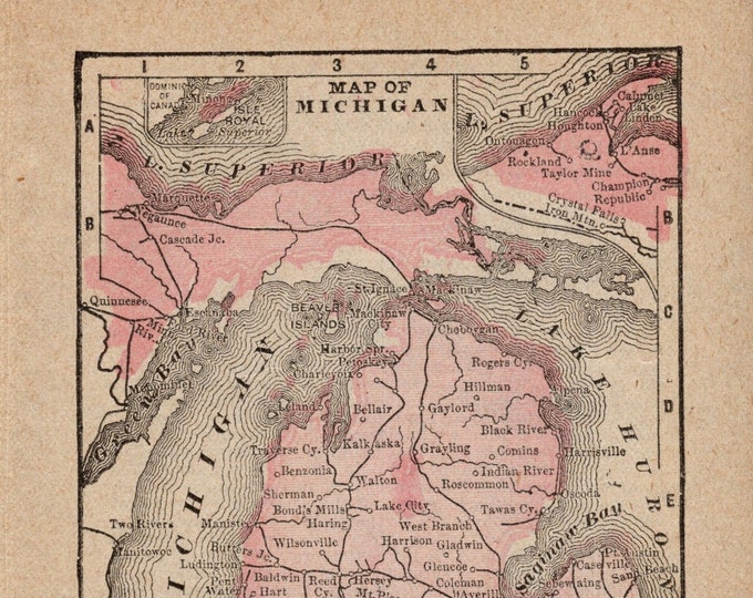 1888 Tiny MICHIGAN Map Vintage State Map of Michigan Miniature - Etsy