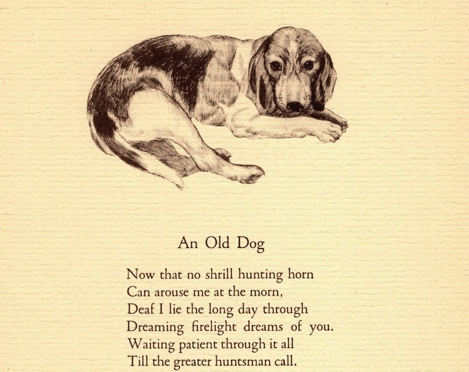 1940s Vintage Beagle Poem Poetry Print Wall Decor Celia Duffin Old Dog ...