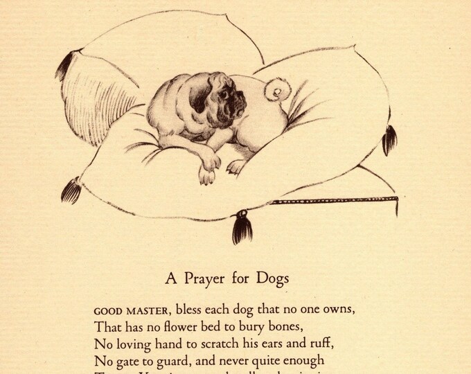 1940s Pug Poem Poetry Print Wall Art Decor Pug on Pillow Print Prayer ...