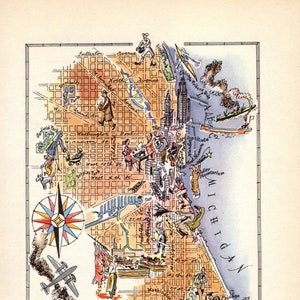 Vintage CHICAGO City Picture Map 1950s Animated Map of Chicago - Etsy