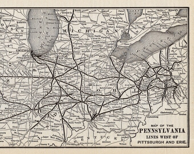 1906 Antique Pennsylvania Railroad Map West of Pittsburgh and Erie ...