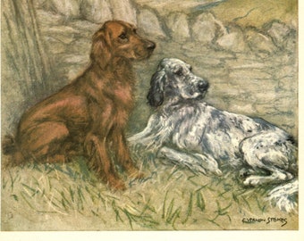 1942 Antique English Setter Print Wall Art Decor Vintage Edwin Megargee ...