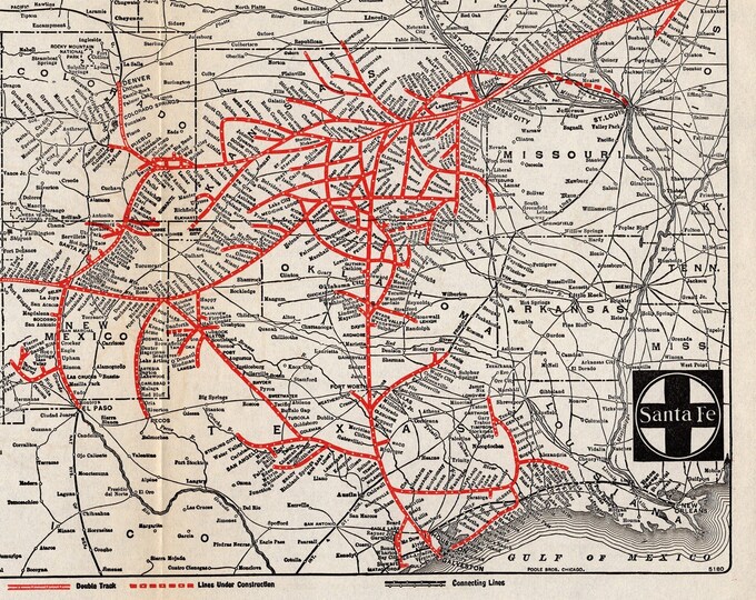 1926 Antique Santa Fe Railroad Map Santa Fe Railway Map Birthday Gift ...