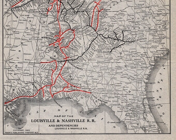 1923 Antique Louisville and Nashville Railroad System Map L and N ...
