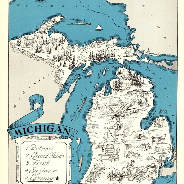 Michigan Map Art - Etsy