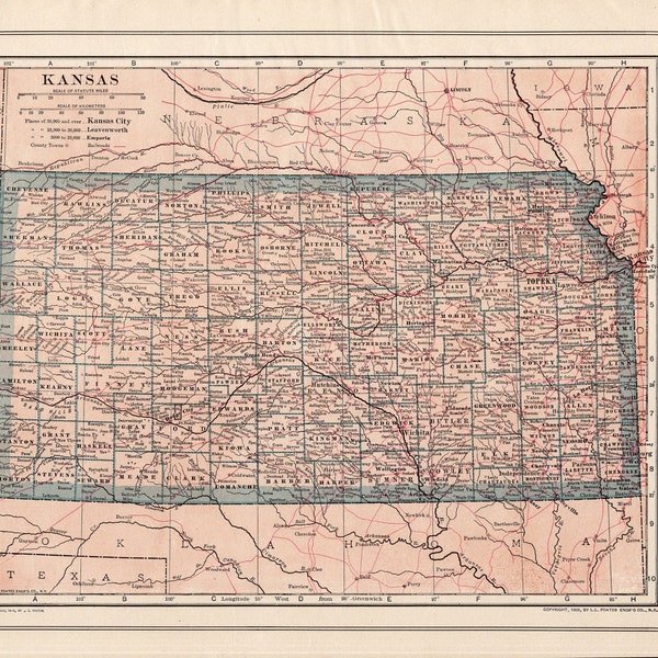 Map of Kansas - Etsy