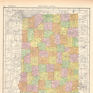 1909 Antique Indiana State Map Atlas Map of Indiana Gallery Wall Decor ...
