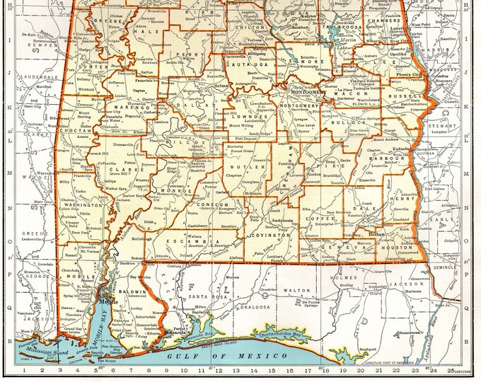 1937 Vintage ALABAMA Map Antique Alabama State Map Gallery | Etsy