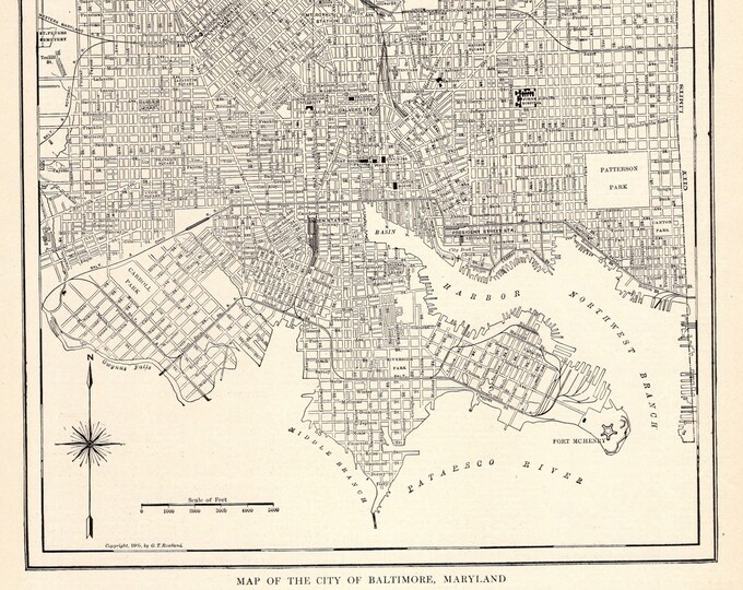 1921 Antique Baltimore Maryland Street Map of Baltimore City - Etsy