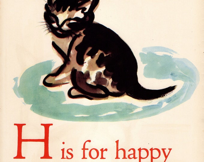 1940s Tabby Cat Kitten Print Antique ABC Cat Print Letter H Alphabet ...