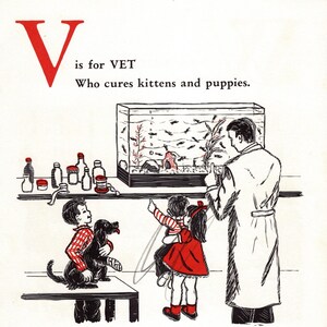 1950s Vintage Veterinarian Print Letter V Alphabet Print ABC Print Gift ...