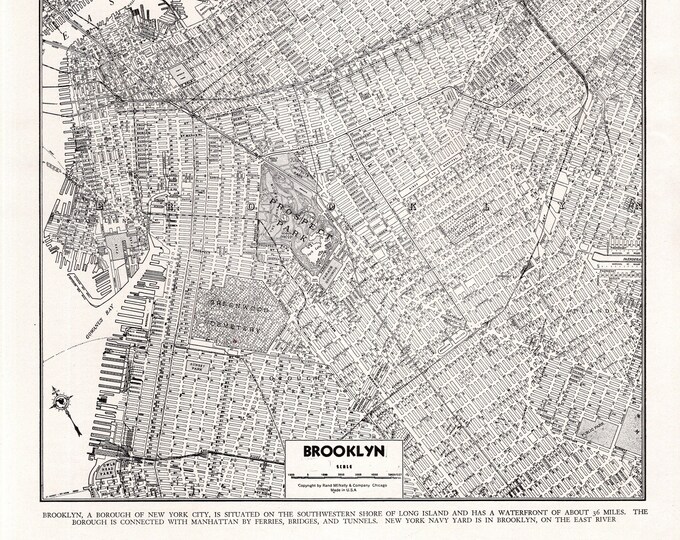 1942 Vintage Map of Brooklyn New York Street Map Brooklyn City Map ...