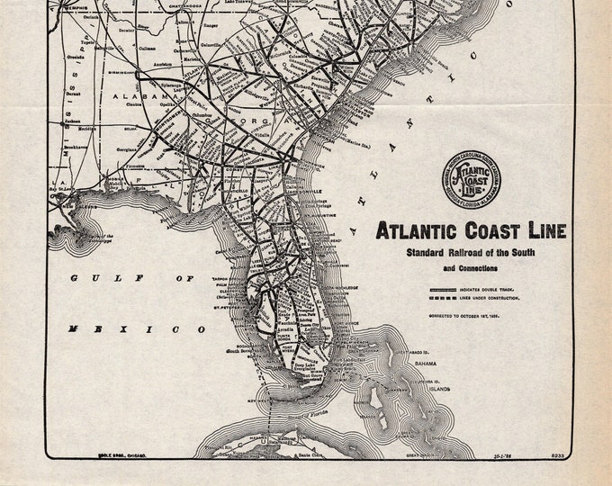 1926 Antique Atlantic Coast Line Railroad Map Railway System - Etsy