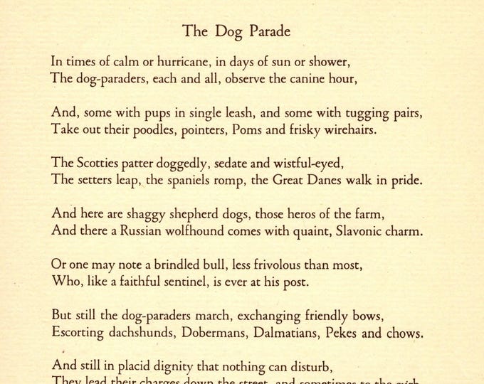 1940s Dog Parade Poem Poetry Print Poodle Pointer Pomeranian Scottish ...