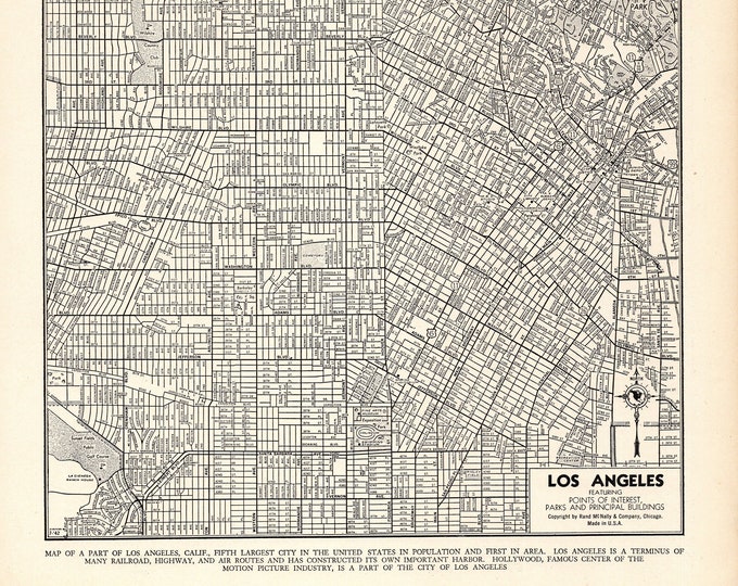 LOS ANGELES Street MAP 1943 Vintage City Map of Los Angeles California ...