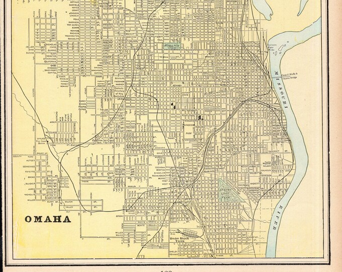 Antique OMAHA Street Map of Omaha Nebraska 1897 George Cram Atlas Map ...