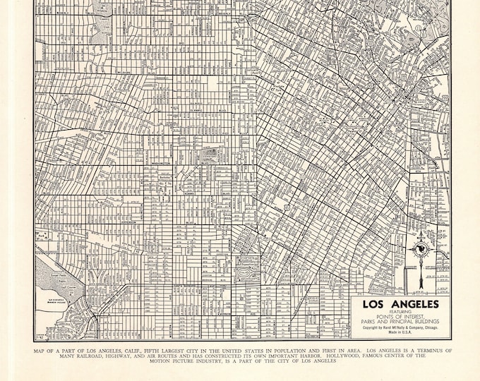 LOS ANGELES Street MAP 1942 Vintage City Map of Los Angeles California ...