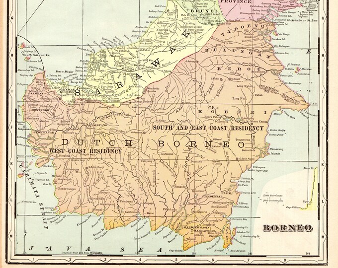 1901 Antique BORNEO MAP Indonesia Map Original Vintage Borneo Map ...