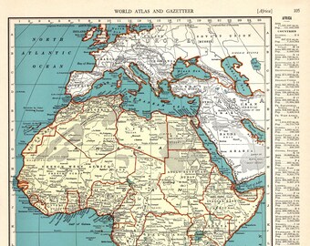 1914 Antique MAP of AFRICA Vintage Africa Map Gallery Wall Decor Home ...