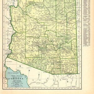 1942 ARIZONA State Map Vintage Map of Arizona Gallery Wall - Etsy