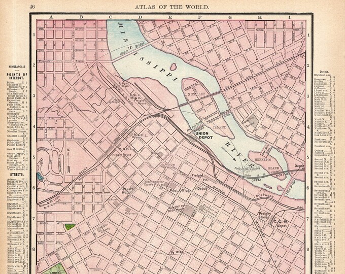 1909 Antique MINNEAPOLIS Street Map of Minneapolis City Map Gallery ...