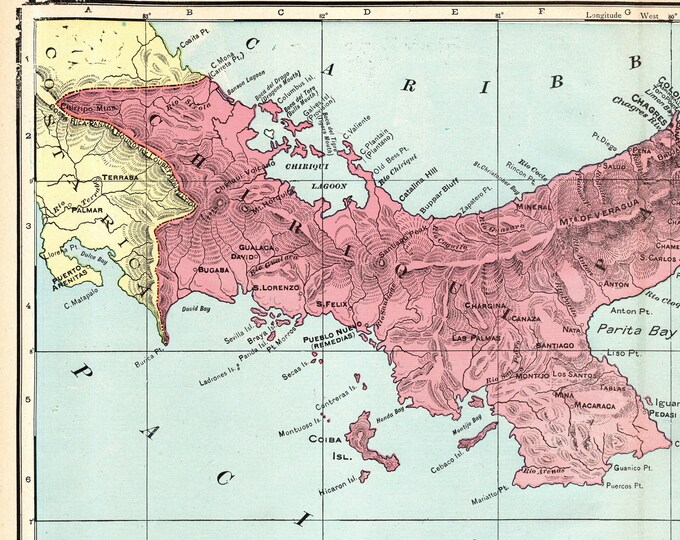 1904 Antique Panama Map George Cram Atlas Map of Panama Gift Gallery ...