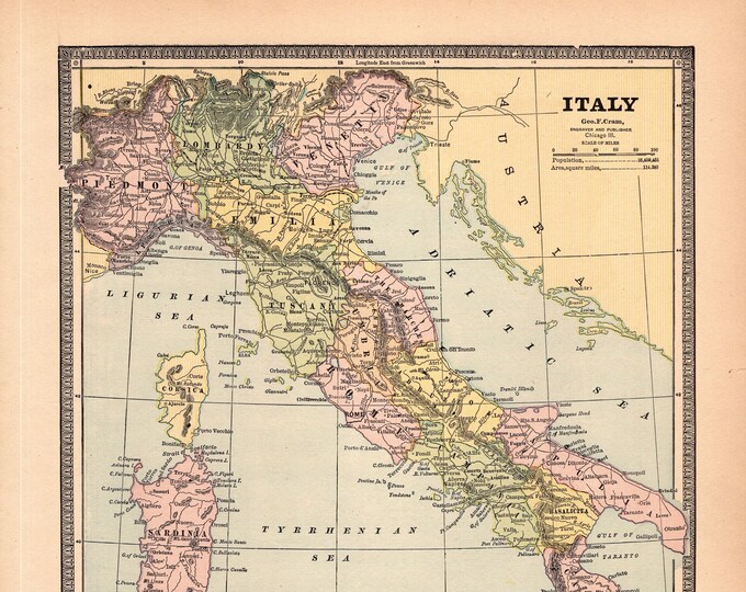 Antique Italy Map Gallery Wall Decor George Cram 1886 Atlas - Etsy