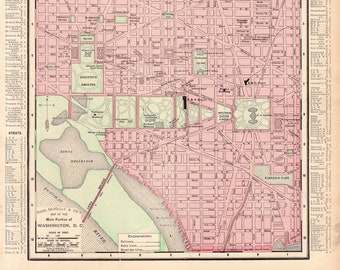 1905 Antique WASHINGTON DC City MAP Street Map of Washington Dc Black ...