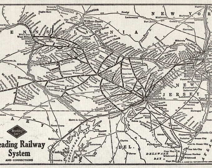 1948 Antique READING RAILWAY Map Vintage Reading Railroad Map - Etsy