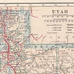 1906 Antique UTAH State Map Vintage Map of Utah Gallery Wall Art Office ...