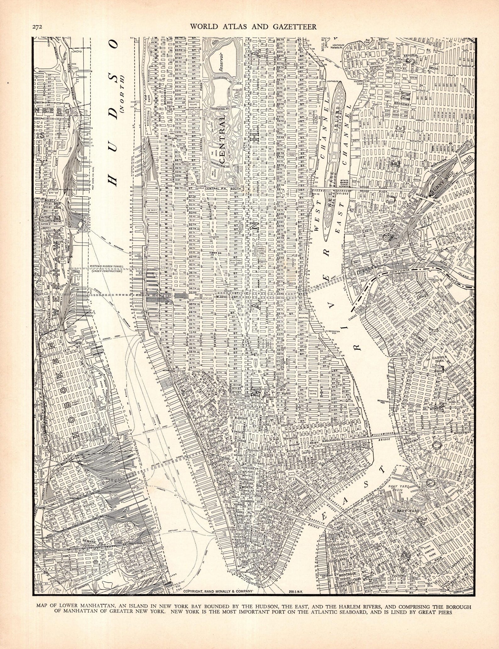 1939 Antique MAP of MANHATTAN Street Map Wall Decor 1940s New York City ...