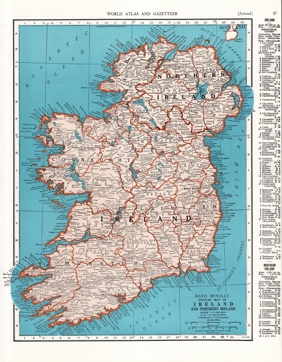 1945 Antique IRELAND Map Vintage Map of Ireland Gallery Wall Library ...