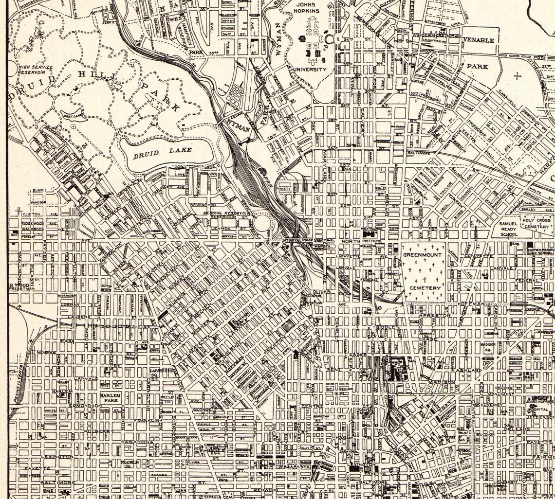 1927 Antique BALTIMORE Maryland Street Map of Baltimore City | Etsy