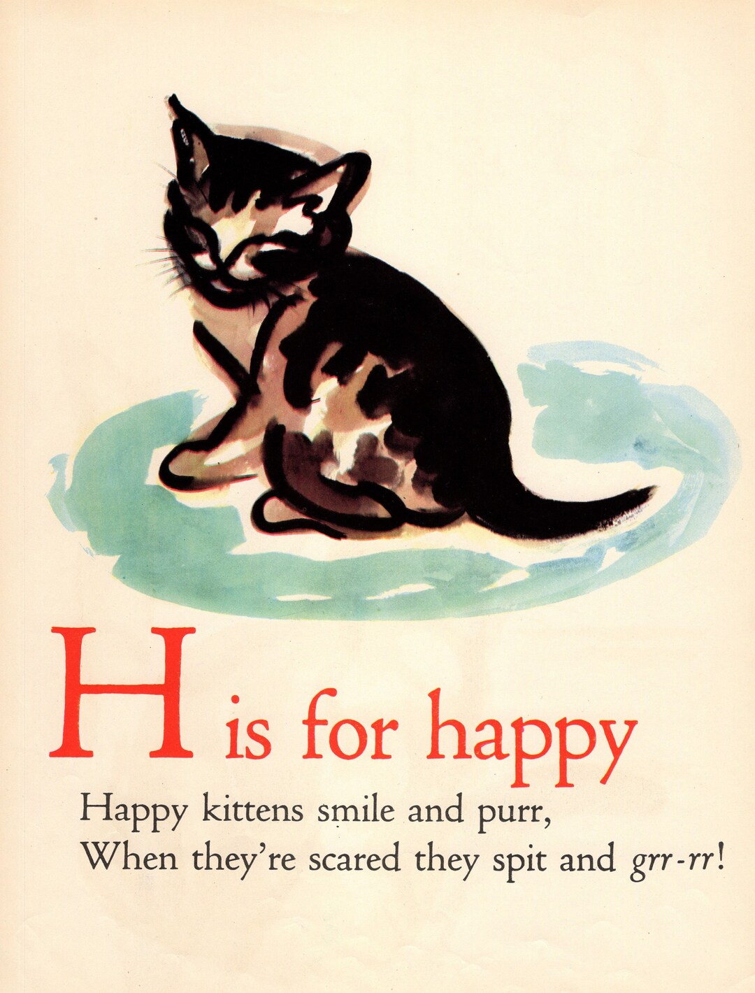 1940s Tabby Cat Kitten Print Antique ABC Cat Print Letter H - Etsy