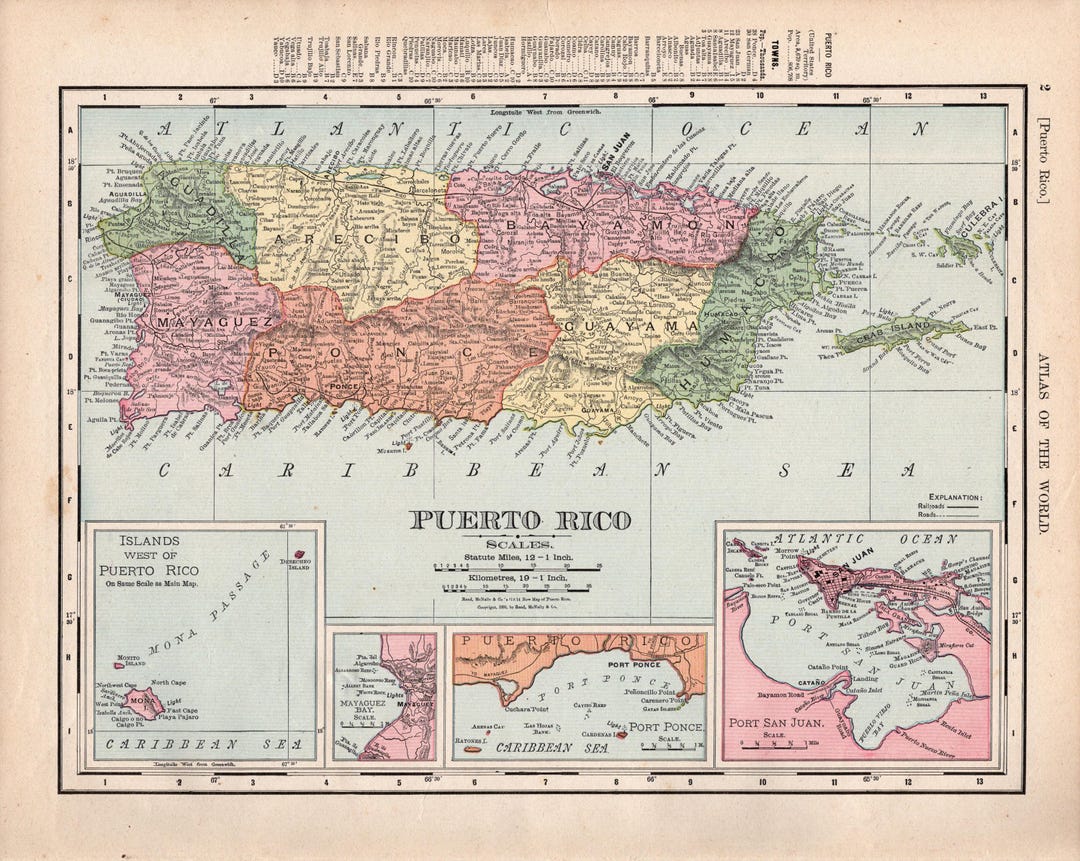 Antique PUERTO RICO Map Vintage 1899 Map of Puerto Rico Gallery Wall ...