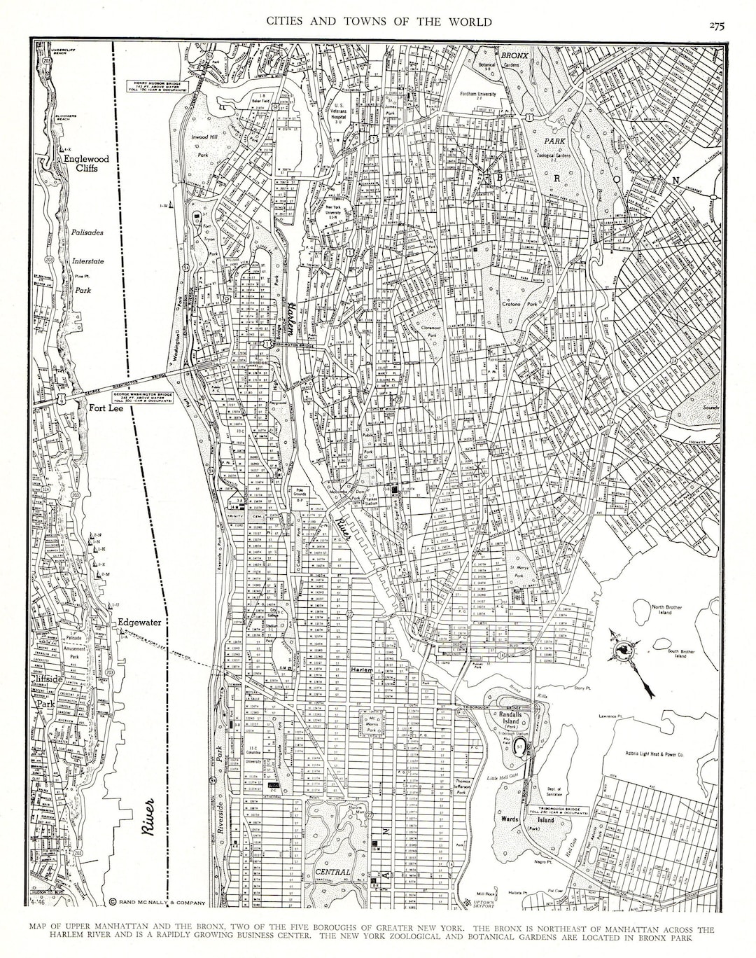 1940s Upper Manhattan Street Map New York City Map the BRONX - Etsy