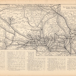 1916 Antique Chicago Burlington Quincy Railroad Map Print - Etsy