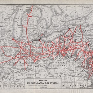 1924 Antique Pennsylvania Railroad Lines Map Vintage Railway Map ...