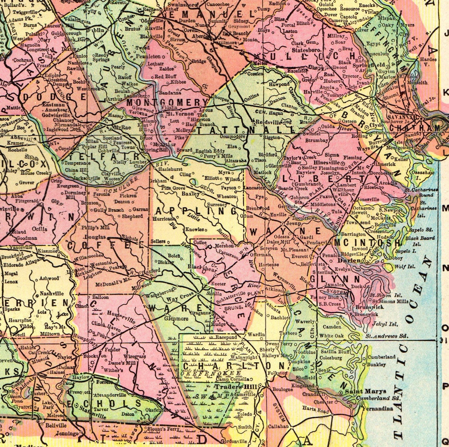 1903 Antique GEORGIA State Map of Georgia Gallery Wall Art | Etsy