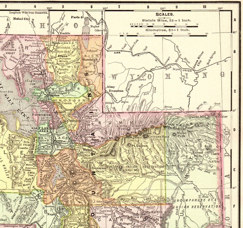 1902 Antique UTAH State Map Vintage Map of Utah Decor Map | Etsy